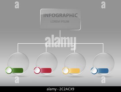 Organization chart with transparent rectangle and transparent balls ...