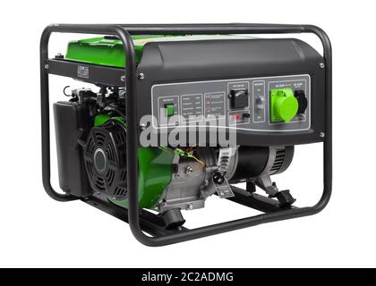 Gasoline hand-cart mounted engine-generator front view isolated on ...