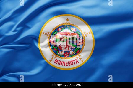 Close up waving flag of Minnesota, United States. Close up waving flag ...