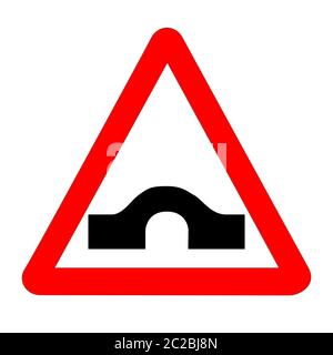 The traditional 'HUMP BACK BRIDGE' triangle, traffic sign isolated on a ...