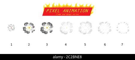 Firework 8 bit pixel animation, arcade game night star explosion ...