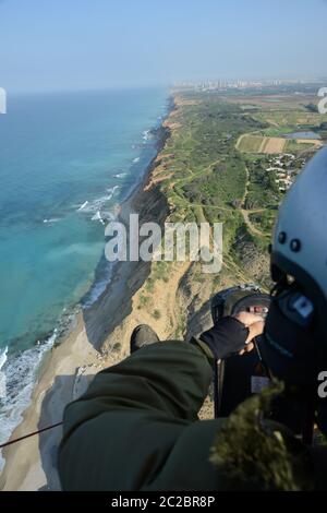 Motor Paraglider in flight Photographed in Israel, Coastal Plains Stock ...