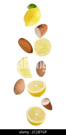Flying lemon fruits isolated on white background Stock Photo - Alamy