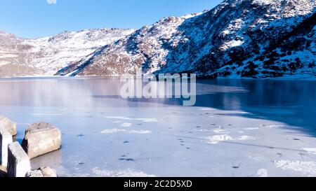 Tsomgo Lake (Tsongmo or Changu Lake) frozen during winter season. It is a glacial lake in East ...