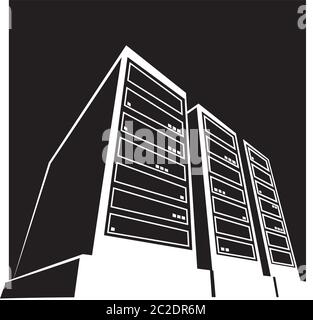 stylized illustration of a data center, a supercomputer, servers and ...