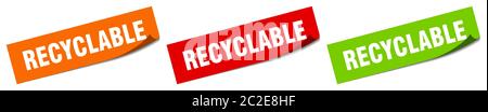 recyclable sticker. recyclable rectangular label isolated on white ...