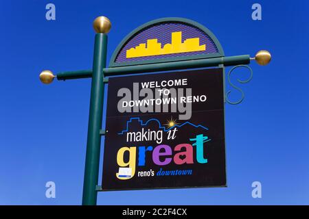 Welcome sign on Virginia Street in downtown Reno, Nevada, USA Stock ...