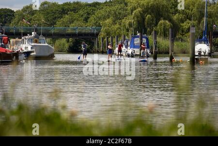 Bournemouth, UK. 17th June 2020. Water lovers enjoy the sunshine on the ...