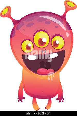 Cartoon funny red alien with three eyes vector illustration Stock ...
