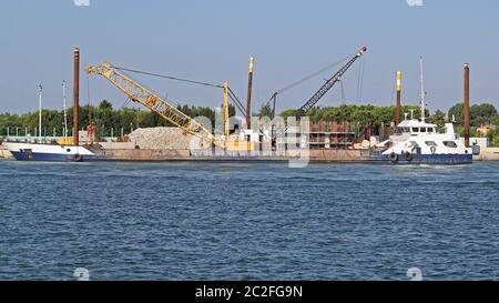 Construction Barge Building Seawall Project Flood Protection Lagoon in ...