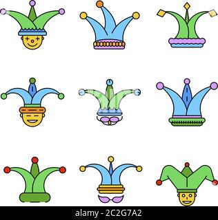 Jester hat icons. Flat and line art style. Vector illustration isolated ...