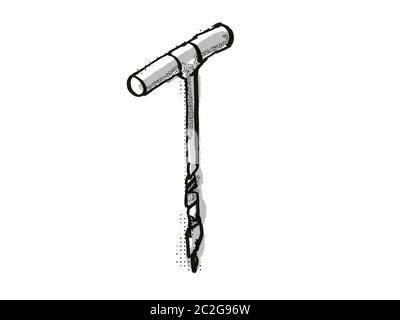 Retro cartoon style drawing of a gimlet , a woodworking hand tool on ...