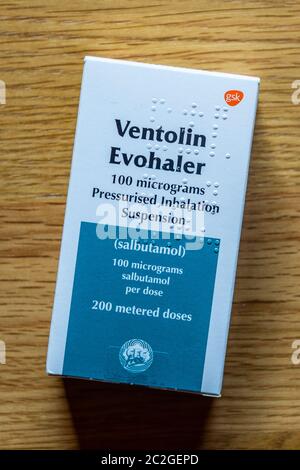 Ventolin Salbutamol Sulfate Evohaler inhaler puffer for asthma treatment. Medical. Health. On ...