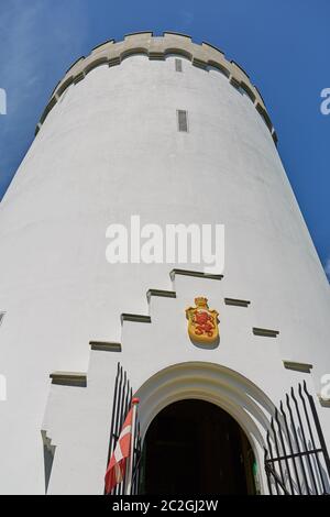 Old white water tower on rampart in city Fredericia, Denmark Stock ...