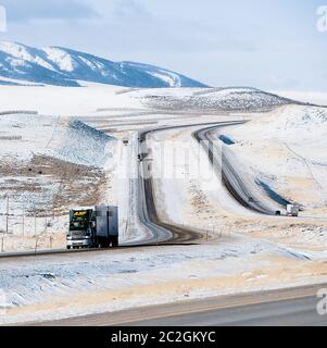 ABF Double Trailer on Interstate 80 in Wyoming Stock Photo - Alamy