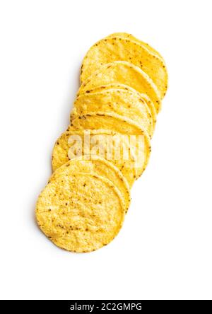 Round nacho chips. Yellow tortilla chips isolated on white background ...
