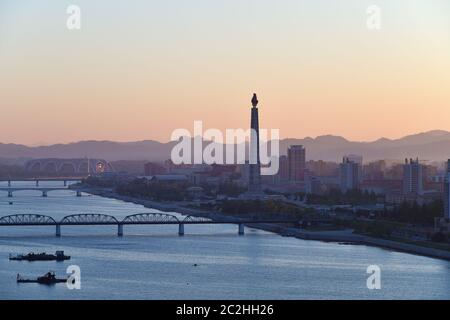 View of Pyongyang, Taedong Bridge, Rungrado Stadium and the Taedong ...