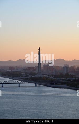 View of Pyongyang, Taedong Bridge, Rungrado Stadium and the Taedong ...