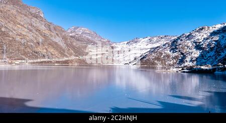 Tsomgo Lake (Tsongmo or Changu Lake) frozen during winter season. It is ...