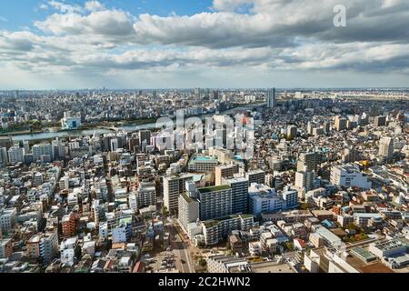 The bird's eye view of a part of Tokyo mega city from Tokyo Sky Tree ...