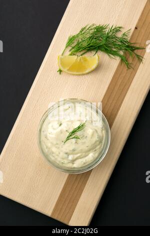 A top view of a delicious tartare with fish decorated with flower Stock ...