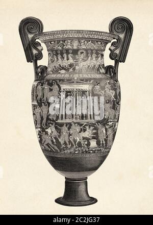 Amphora decorated with drawings from the ancient Greek culture, Ancient ...