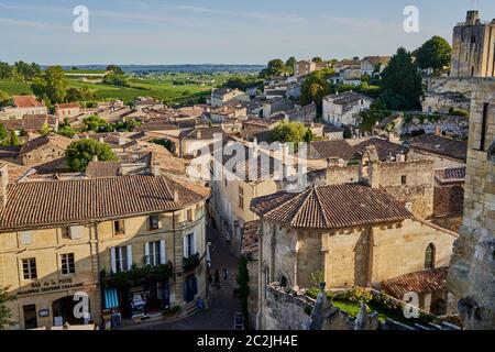Rooftop scenes in the medieval winemaking village of Saint-Emillion in ...
