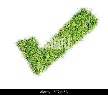 Green grass check mark icon on over white background Stock Photo - Alamy