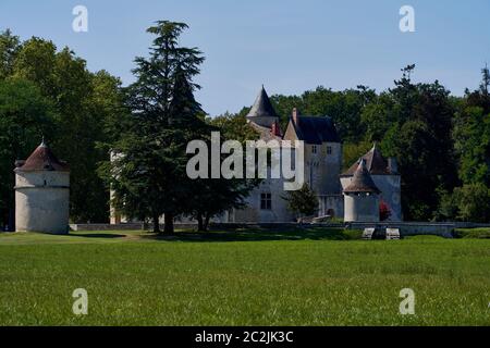 A view across the grounds to Brede castle (Chateau de la Brede) in the ...