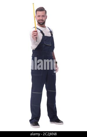 Foreman with tape-measure isolated on white Stock Photo - Alamy