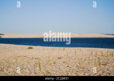 The arguin sandbank almost visible at the entrance to the Arcachon Bay ...
