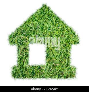 Green Grass House Icon Over Blue Sky and Clouds Stock Photo - Alamy