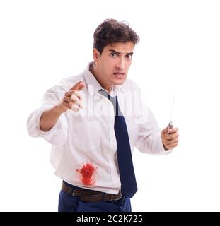 Wounded businessman with blood stains isolated on white backgrou Stock ...