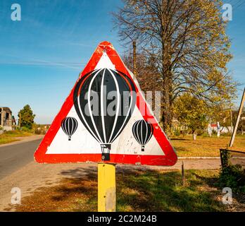 hot air balloon warning sign Stock Photo - Alamy