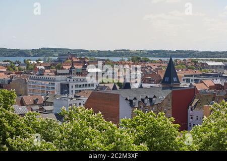 Summer morning view of streets in Fredericia city, Denmark. City was ...