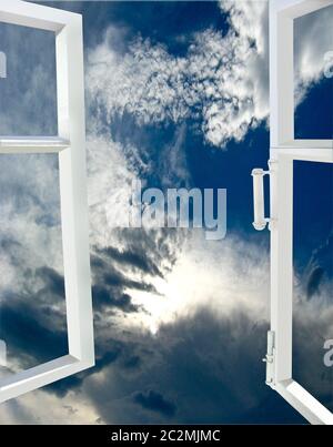 opened window to the heaven with white clouds Stock Photo - Alamy