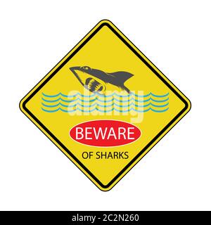 Danger Shark Zone. Beware of Sharks. Yellow Square Warning Sign. Dangerous Sea Life. Swim at Own ...