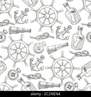 Compass seamless pattern. Monochrome marine texture, decorative ...