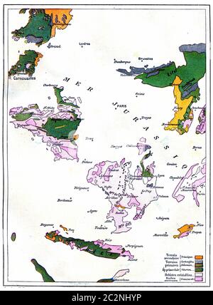 Map of gradual formation of land, vintage engraved illustration. Earth ...
