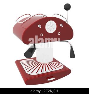 3D illustration of small coffee machine in stylish metal case on blue ...