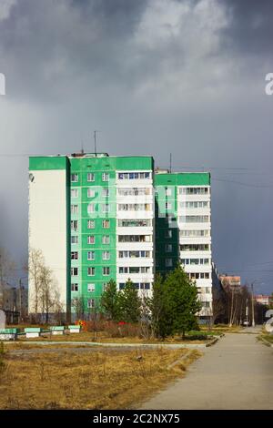 storm cloud is approaching the city. Bad weather. A dark cloud eclipses ...