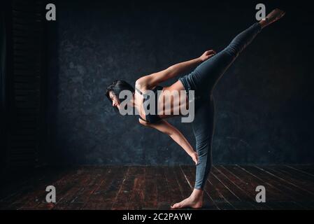 Body flexibility, contemp style dancing in dance class. Female dancer ...
