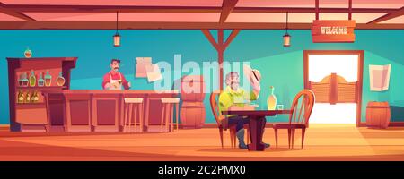 Wild west cowboy man behind tavern door design, Western America and usa ...