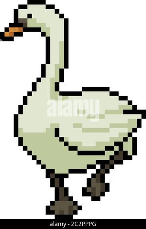 White goose Pixel art. 8 bit Wild and domestic waterfowl with a long ...