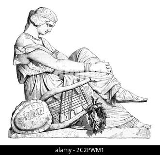 Statue of the ancient lyric poet Sappho, in the Sappho square, in the ...