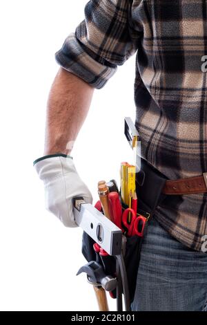 Leather safety gloves construction level on wooden board Stock Photo ...