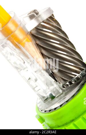 Close-up of pencil sharpener mechanism. Focus on spiral Stock Photo - Alamy