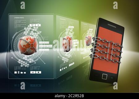 Smart phone with chain, safety concept Stock Photo - Alamy