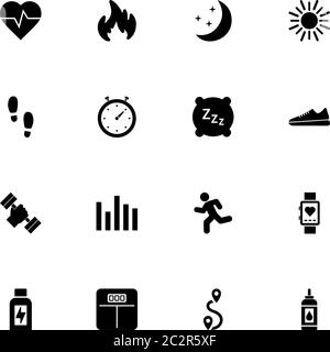 Activity Tracking icons. Perfect black pictogram on white background ...