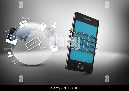 Smart phone with chain, safety concept Stock Photo - Alamy